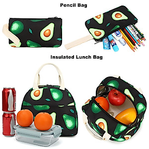 Esfoxes Avocado School Backpack for Girls, Kids Teens School Bags Bookbags Set with Lunch Bag Pencil Bag