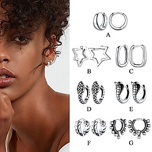 ChicSilver 925 Sterling Silver Small Chunky Hoop Earrings Hypoallergenic Wide Rounded Thick Tube Hoop Earrings White Gold Plated Silver Huggie Hoop Earrings for Women 8MM