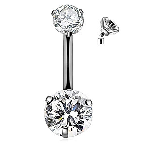 CIZME G23 Solid Titanium Belly Button Rings 14G Internally Threaded CZ Belly Navel Rings 10mm Bars Piercing