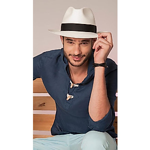 Bigalli Puerto Cayo Original Panama Hat for Women Men Summer & Beach Hat, Center Dent Shape with Grosgrain Ribbon, Toquilla Straw Grade 3 | UV Protection SPF 30 | Sun Fedora Hats | Natural X Large