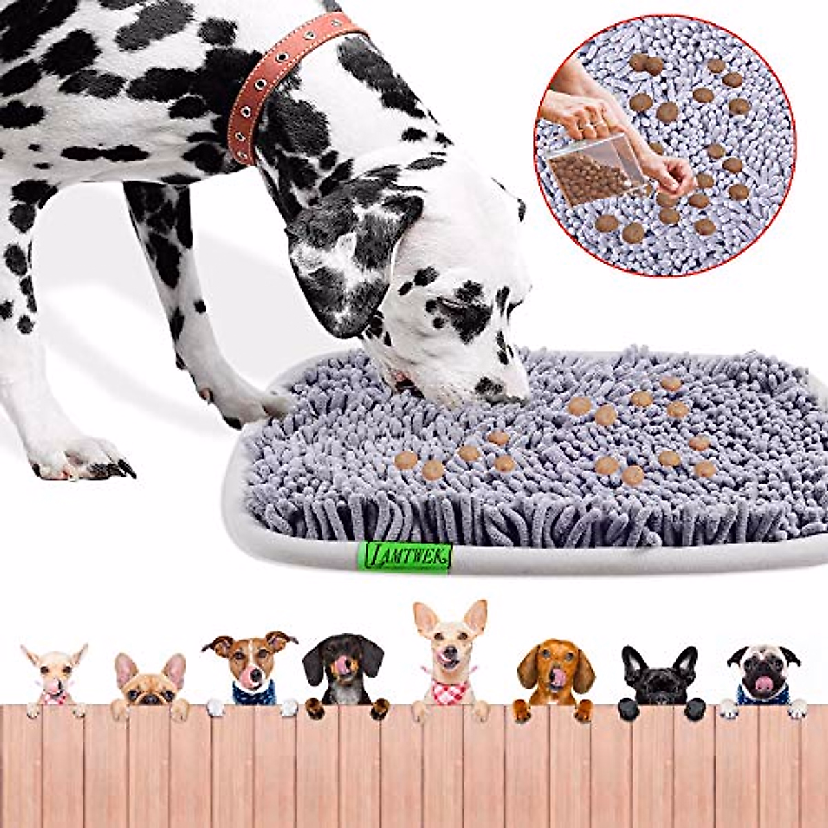 LAMTWEK Snuffle Mat for Dogs, 17" x 21" Dog Snuffle Mat Interactive Feed Game for Boredom, Encourages Natural Foraging Skills and Stress Relief, Easy to Fill Machine Washable