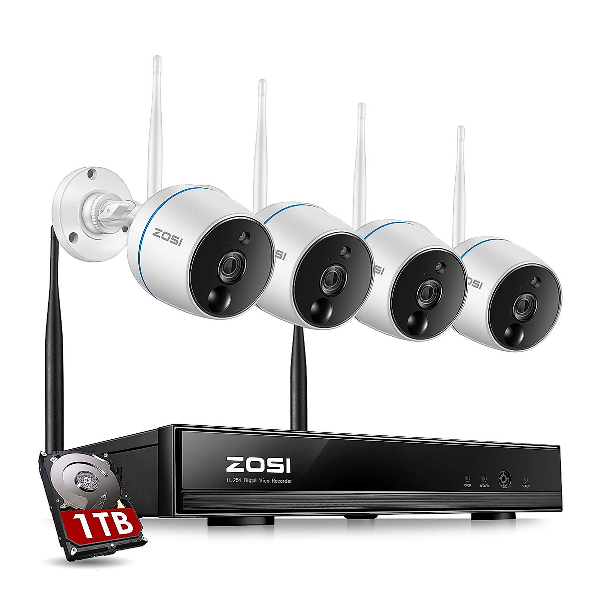 ZOSI 2MP Wireless Security Camera System, 8CH NVR with 1TB HDD and (4) Weatherproof IP Camera 1080p, Plug and Play, Auto Match, Two-Way Audio, Pir Motion Detection, Remote Access (Renewed)