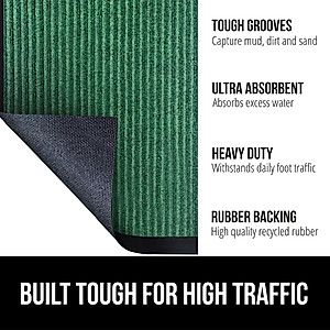 Gorilla Grip Traffic Guard Door Mat, 2 Pack, Heavy Duty Waterproof Doormat, Commercial Office Space Welcome Mats, Stain and Fade Resistant, Low Profile, Strong Rubber Backing, 29x17, Green