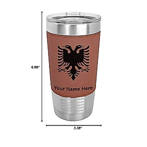 LaserGram 20oz Vacuum Insulated Tumbler Mug, Flag of Albania, Personalized Engraving Included (Faux Leather, Dark Brown)