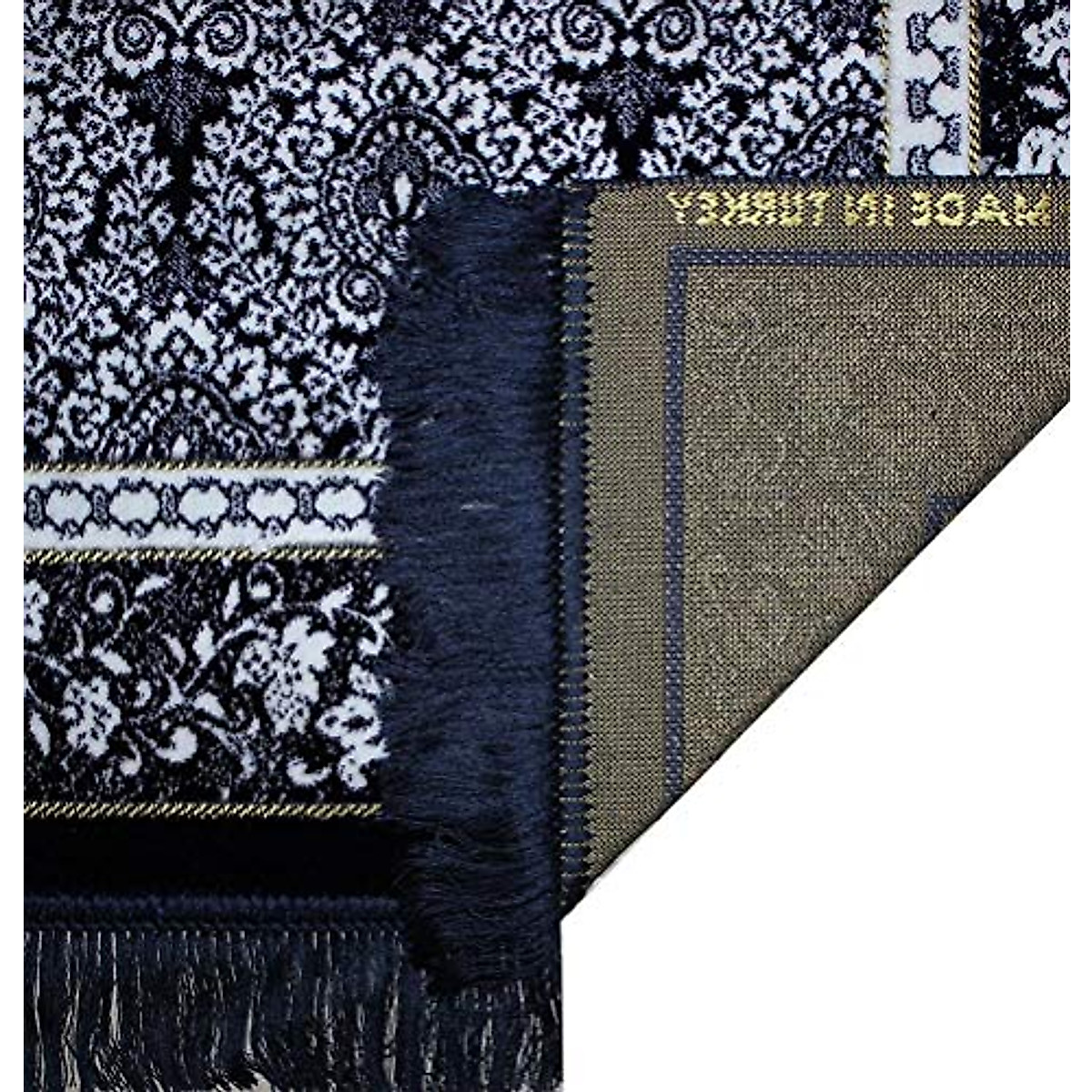 Modefa Turkish Islamic Prayer Rug - Soft & Plush Velvet Praying Carpet - Traditional Muslim Prayer Mat - Muslim Janamaz Sajada - Ramadan or Eid Gift - Kufi Prayer Cap - Floral Ipek (Blue)