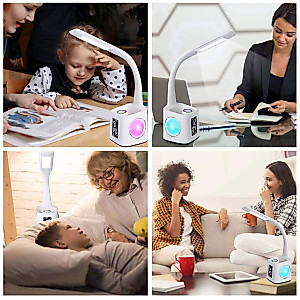 Study LED Desk Lamp with USB Charging Port, Kids Dimmable LED Table Lamp with Clock and Pen Holder, Home Office, College Student Dormitory, Reading Eye Protection Desk Lamp, Color Night Light,10W