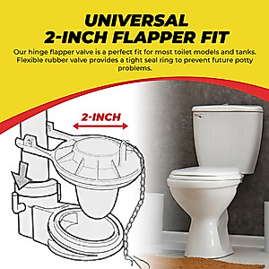 Qualihome Toilet Flapper Replacement Part - Universal Fit - 2 Inch Hinge Flapper Valve Repair Kit with Chain - Easy Installation, Instructions Included