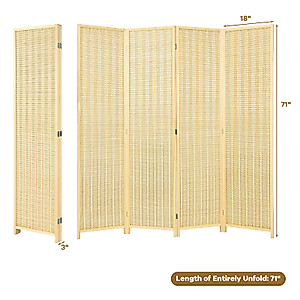 Giantex Bamboo Room Divider, 6 Ft Tall Freestanding Folding Privacy Screen, Wooden Room Separators Divider Wall, Portable Partition Boho 4 Panel Room Dividers for Home Office Bedroom Apartment Studio