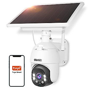 SOVMIKU Solar Security Camera Outdoor,1080P Wire-Free Pan Tilt 360° View Spotlight Indoor,WiFi Solar/Battery Powered Security Cameras 4X Digital Zoom,2-Way Audio, Motion Detection,Tuya APP