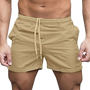Men's Workout Sports Shorts Quick Dry Lightweight Running Gym Shorts Casual Summer Beach Swim Trunks with Pockets (Khaki,X-Large)