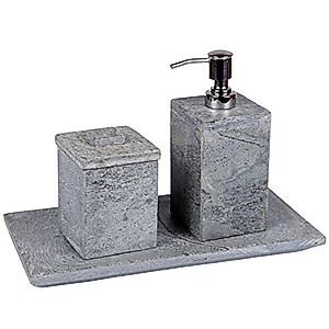 Creative Home Natural Slate Stone Cotton Ball Swab Holder Canister Jar for Cotton Rounds, Balls, Makeup Sponges, Bathroom Vanity Counter Top Storage Organizer