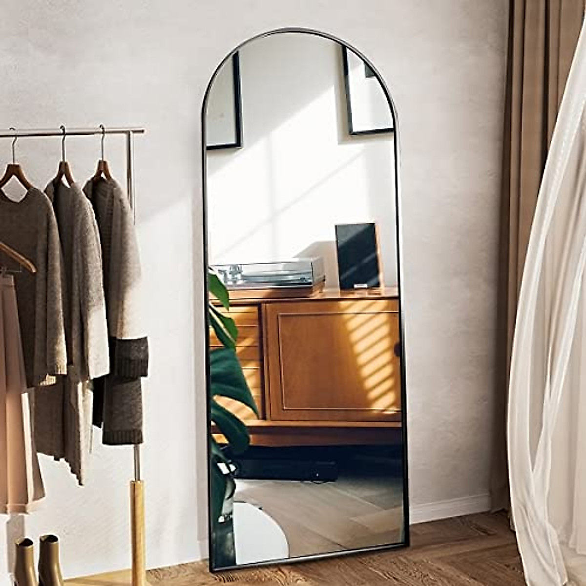 AyeWish Full Length Mirror, Floor Mirror with Stand, Arched Mirror, Standing Mirror, Tall Mirror, Wall Mounted, FreeStanding, Large Mirror, 64"×21", Aluminum Frame -Black