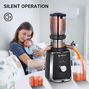 AMZCHEF Cold Press Juicer Machines, 4.5-inch Wide Feeding Chute Fit Whole Fruits & Vegetables juicer, Two Upgraded Filter, High Yield Juice, 250W Power, easy to clean, Black