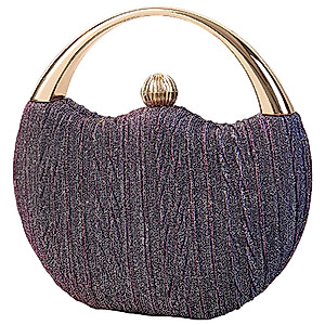 Anopo Evening Bag Clutch Purses Pleated Round Hard shell Crossbody Handbag with Lock Buckle Chain Strap for Women Wedding Party Formal Occasions Purple