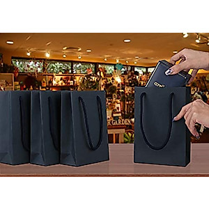 Sdootjewelry Navy Blue Gift Bags, Kraft Paper Gift Bags with Handles, 25 Pack Heavy Duty Matte Tote Paper Bags, 5.1" x 2.4" x 7.5" Small Shopping Bags, Retail Bags, Party Bags for Gift Favor Small Business