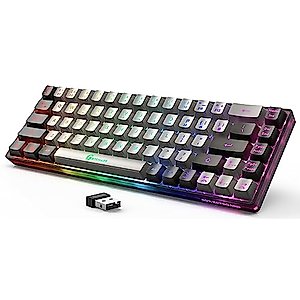 GEODMAER 65% Wireless Gaming Keyboard, Rechargeable Backlit Gaming Keyboard, Ultra-Compact Mini Mechanical Feel Anti-ghosting Keyboard for PC Laptop PS5 PS4 Xbox One Mac Gamer (Gray-Black)