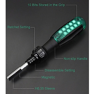 Deselen Ratcheting Screwdriver with Magnetic Bit Ratchet, Multi Bit Set, 11 in 1 Screwdriver Small Pocket Stubby Design, 1 Pack All in One Screwdriver(Green)