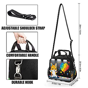 Ivenhlys Dog Lunch Bag, Corgi Insulated Tote for Women, Kids, School, Travel, Rainbow Doodle