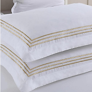 Embroidered Adeline 3pc Comforter Cover with Pillow Shams, Duvet Cover Set, 100% Cotton Percale, King/Cal King, Gold