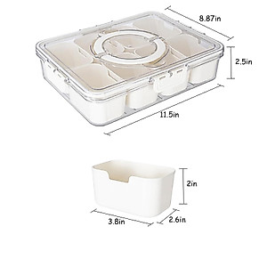 2Pcs Divided Serving Tray with Lid and Handle, Clear Snack Travel Storage Container, Multi Grid Food Storage Container for Parties, Fruits, Nuts, Candies, Travel, Picnics (8 compartments)