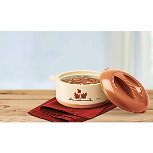 Milton Orchid 2500 Inner Steel Casserole, 2360 ml, Light Brown | PU Insulated | BPA free | Odour Proof | Food Grade | Easy to Carry | Easy to Store | Ideal For Chapatti | Roti | Curd Maker