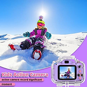 Miiulodi Kids Waterproof Camera - Birthday Gifts for 3 4 5 6 7 8 9 10 Year Old Girls 2 Inch IPS Screen Underwater Action Camera with 32 GB SD Card, Pool Toys for Kids Age 8-12 Pink