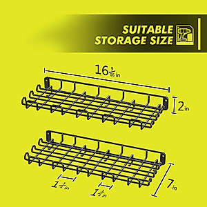 Amoowis Garage Wall Shelf 2 Pack 16.5"x7.1" & Max Load 50 lbs Wall Mount Heavy Duty Metal Shelves Mesh Storage Rack for Garage, Office, Basement, Wall Cabinet and Kitchen Suitable for Garage/Closet