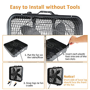 InfiniPower 20” Box Fan, 3-Speed Cooling Floor Fan with Aerodynamic Shaped Fan Blades, Convenient Carry Handle and Safety Grills, Black