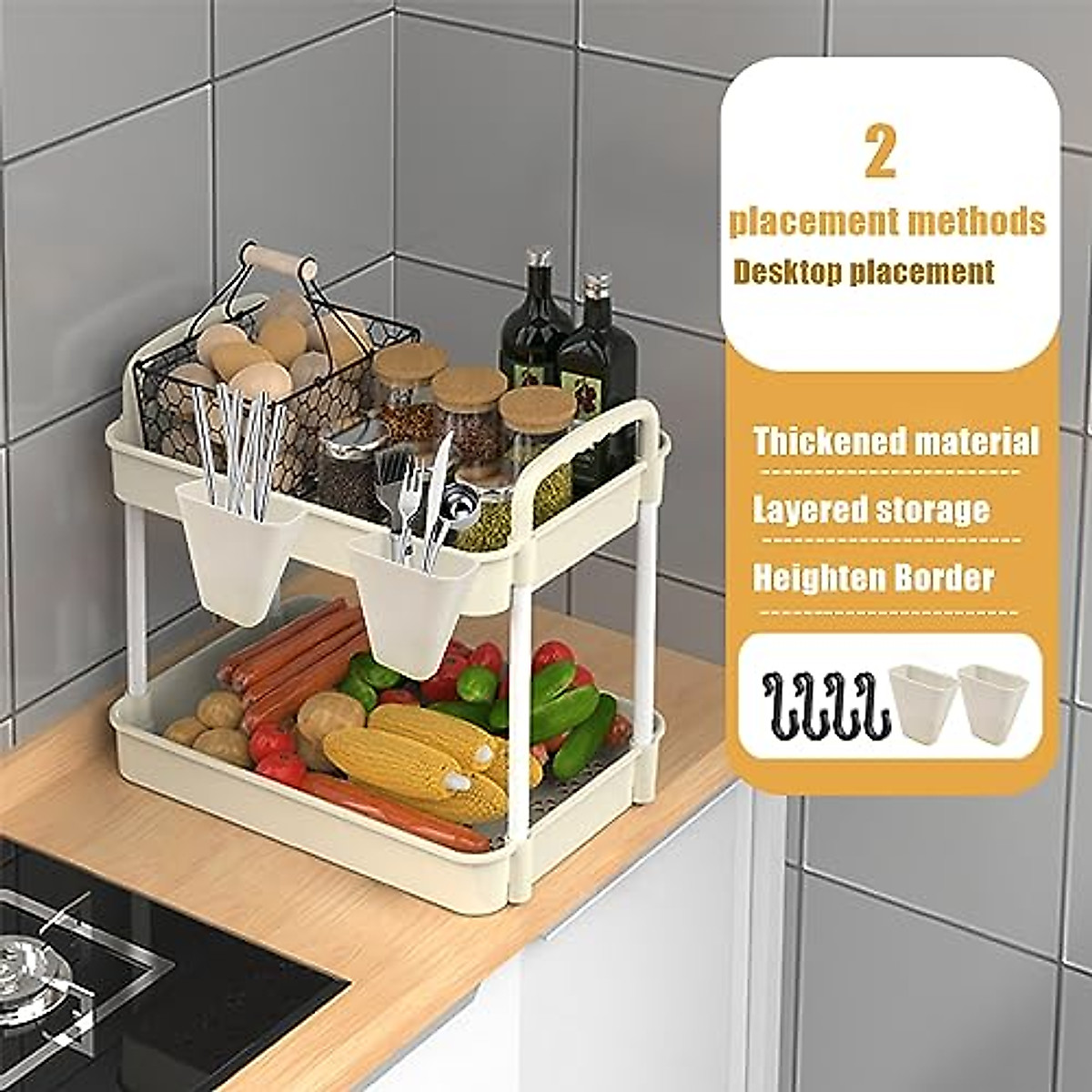 3-Tier Rolling Utility Cart, Rolling Organization Cart with Handles and Lockable Wheels, Easy Assembly Multifunctional Storage Trolley Art Cart for Bathroom, Kitchen, Living Room, Office