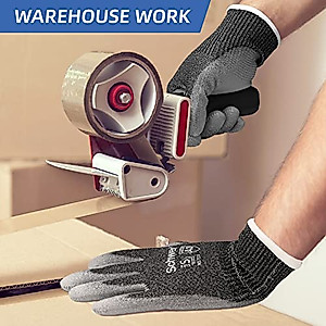 Schwer 8 Pairs Cut Resistant Work Gloves, ANSI A3 Cut Proof Working Gloves with Grip on Palm, for Men & Women, Ideal for General Purpose, Assembly, Auto Repairing (Black, Large)