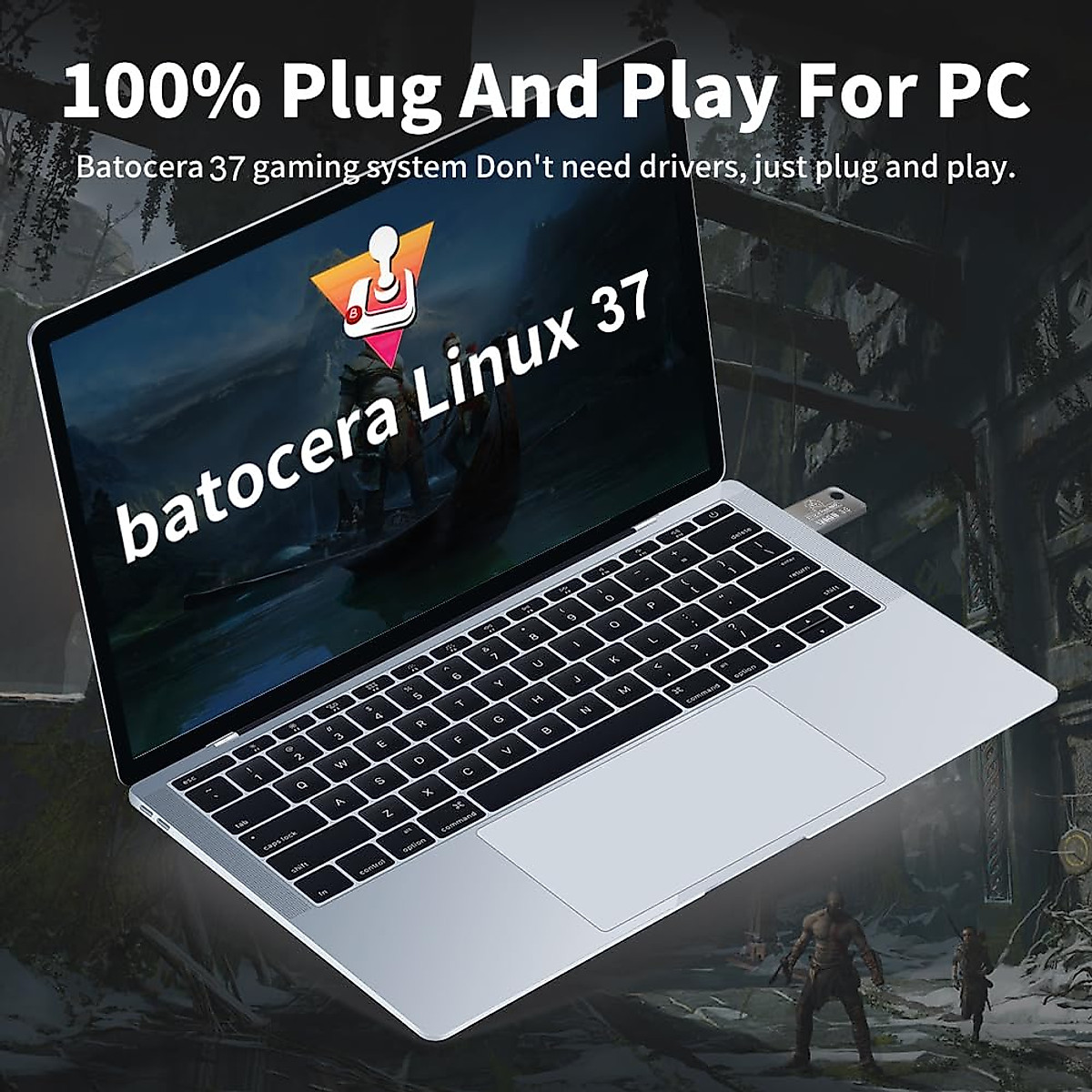 Retro Game Console 128G USB Drive for PC/Win 600, 74 Emulator Console, 43254 Video Games, Batocera 37 Game System Plug and Play, USB 3.0 for Win 8.1/10/11/Inter Mac, 2 Wireless CTL Support 26.8-32.4ft