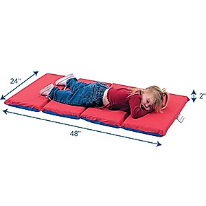 Children's Factory, CF400-509RB, Angels Rest 2" Toddler Nap Mat, Red-Blue, 4 Section Classroom Sleeping Mat, Kids Daycare or Preschool Waterproof Mat