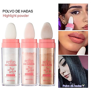 GL-Turelifes Polvo De Hadas Hightlighter Powder Stick Puff Fairy Bomb Stick Glitter Loose Powder Highlight Contouring Powder Shimming Powder for Eyes, Face, Body Brighten Makeup (#01 White)