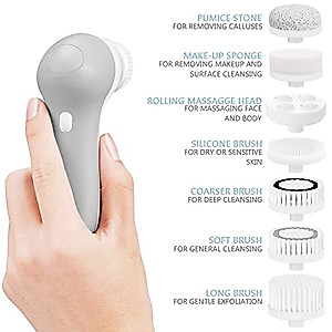 Facial Cleansing Brush Face Scrubber: USB Rechargeable IPX7 Waterproof Electric Spin Cleanser brush with 7 Brush Heads, Face Brushes for Cleansing and Exfoliating, Massaging