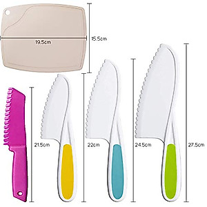 9Pcs Kids Knife Sets Plastic Knife,Kids Chef Nylon Knives Include 5 pcs Square knife, 3pcs Pointed knife,1pc Non-slip Plastic Cutting Board, Children's Safe Children's Safe Cooking For Fruit,Knife