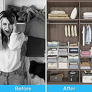 3-tier Sliding Closet Organizers and Drawer Storage Shelves, Stackable Storage Bins for Jean Sweaters, Metal Drawer Shelf Clothes Storage Container, Wardrobe Cupboard Organizer for Folded Clothe-White