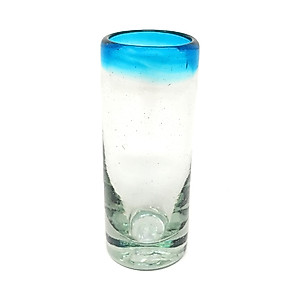 Dos Sueños Hand Blown Mexican Tequila Shot Glasses – Set of 6 Aqua Rim Tequila Shot Glasses (2 oz each) …