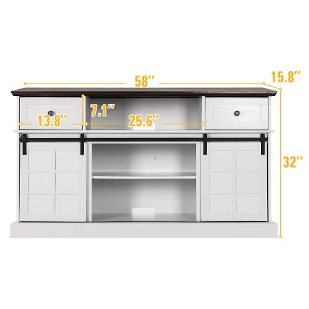 White TV Stand, Entertainment Center for 65 inch TV, 58" Modern Farmhouse TV Stand with Sliding Barn Door, Tall TV Console and Storage Cabinet with Flip Drawers for Living Room