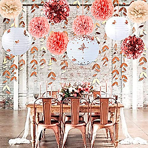 Rose Gold Party Decoration Blush Pink Tissue Flowers Pom Pom Paper Lantern with Leaf Garland 3D Butterfly for Wedding Engagement Birthday Baby Bridal Shower Bachelorette Tea Party Decorations Supplies