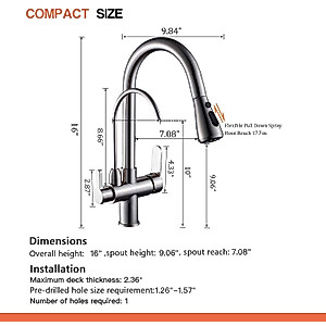 WANFAN Kitchen Sink Faucet with Pull Down Sprayer 2 Handle 3 in 1 Water Filter Purifier Faucets Brushed Nickel 0195SN