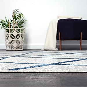 Abani Atlas 5'x8' Blue/Grey Area Rug, Criss Cross Design - Durable Non-Shedding - Easy to Clean