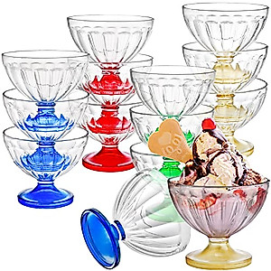 Lawei 12 Pack Acrylic Ice Cream Bowl, 8 Oz Colorful Footed Dessert Cups, Clear Reusable Trifle Bowl for Serving Dessert, Sundae, Ice Cream, Pudding, Cocktail, Condiment, Snack, Party