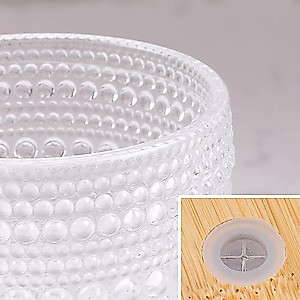 Vintage Drinking Glasses Set of 4 with Bamboo Lids and Straws, 16 oz Textured Clear Striped Ribbed Glassware Set Old Fashion Beaded Glass Cups Embossed Iced Coffee Cup for Beer, Cocktail, Beverage