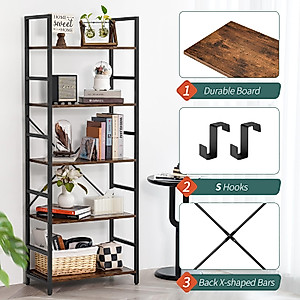 Yoobure 5 Tier Bookshelf - Tall Book Shelf Modern Bookcase for CDs/Movies/Books, Rustic Book Case Industrial Bookshelves Book Storage Organizer for Bedroom Home Office Living Room Rustic Brown