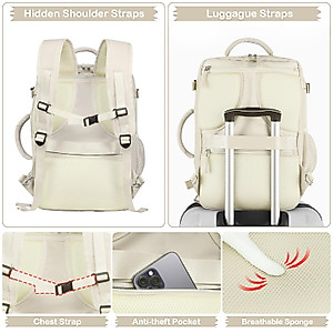 Hanples Travel Backpack for Women as Person Item Flight Approved, Large Carry On Backpack, 17.3 Inch Laptop Backpack, Waterproof Backpack, Hiking Backpack, Casual Bag (Beige)