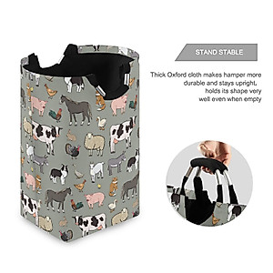 Kigai Farm Animal Laundry Basket Collapsible Large Clothes Hamper Nursery Storage Bin with Handle for Bedroom, Bathroom, Dorm, Kids Room