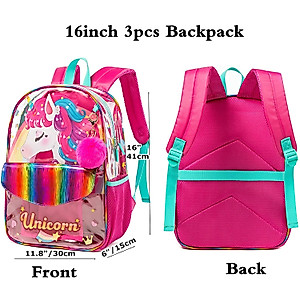 School Kids Unicorn Clear Backpack for Girls Heavy Duty PVC Transparent Backpacks See Through 16" Preschool Bag with Crossbody Bag Toddlers Kindergarten Travel Bag Red