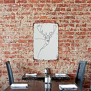 Deer One Line Art Modern Monochrome Animal Minimalist line Art Antlers Funky Style Creative Retro Art Metal Funny Wall Decor Plaque Cafe Office Vintage Home Decor Fashion Novelty Gift 8x12inch