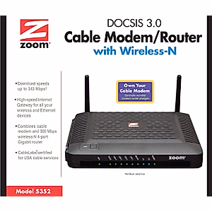 ZOOM DOCSIS 3.0 Cable Modem and Wireless-N Router (5352-00-00)