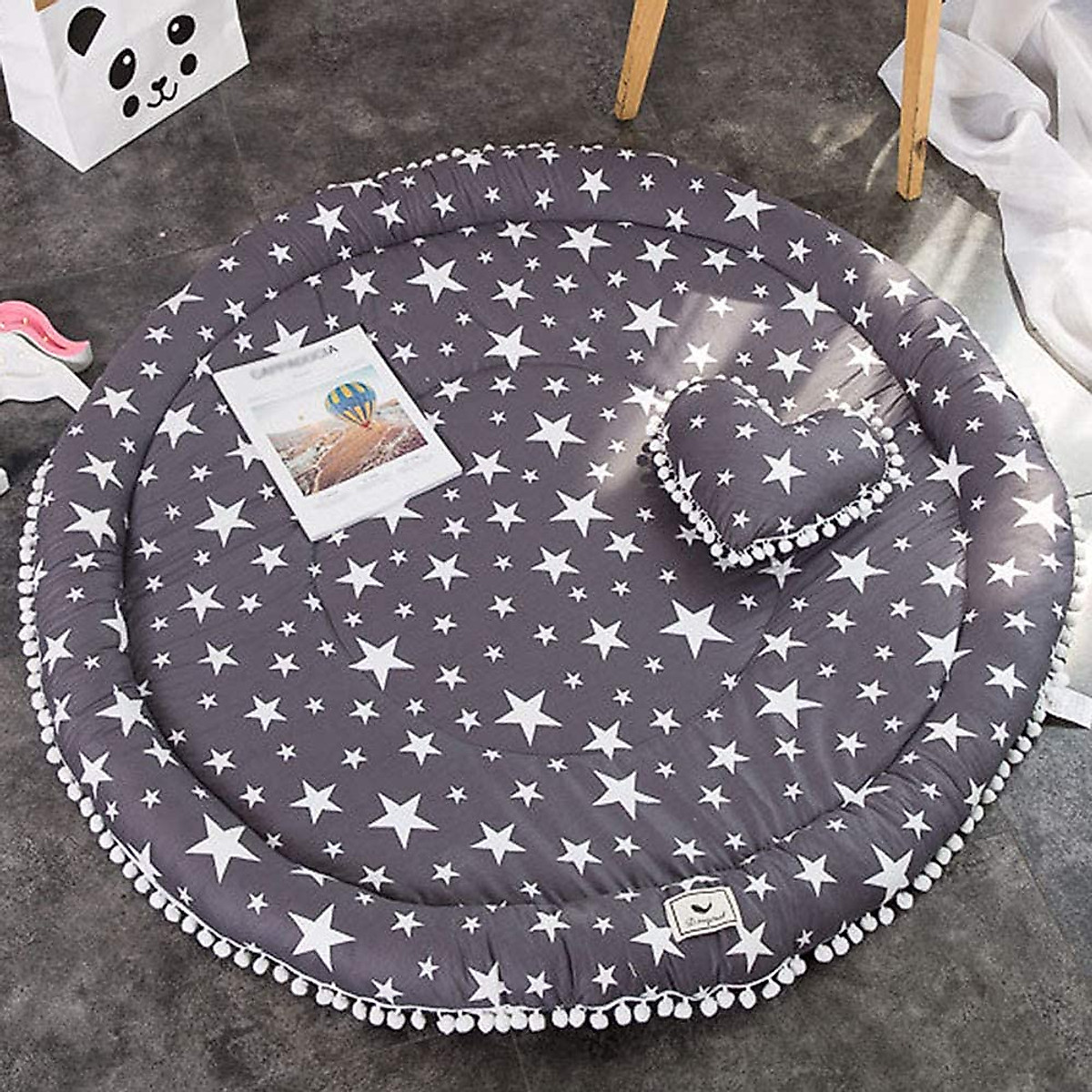 Lacomfy Baby Girl Play Mat Round Nursery Rug Play Mat for Baby Kids Crawling Cushion, Baby Floor Mat for Kids Playroom Nursery Decor, Baby Crawling Mat Kids Playmat for Infants Toddlers, 53in Pink